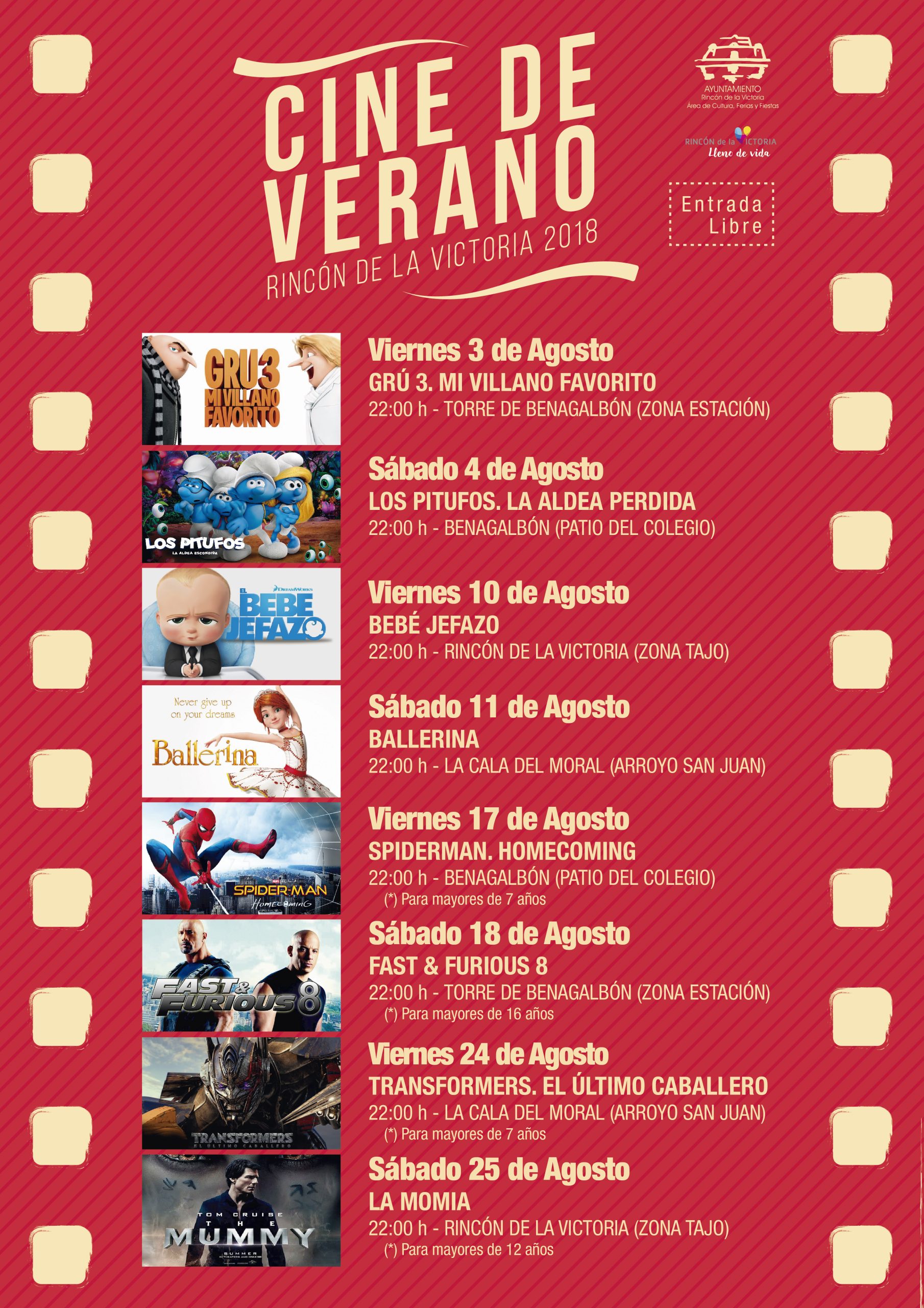 Rincón de la Victoria presenta la programación de `Cine de Verano´ con proyecciones de animación ...